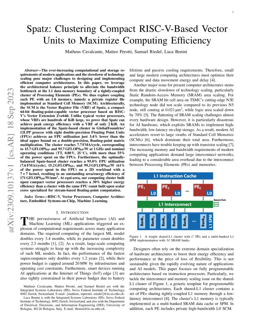 Spatz Clustering Compact Risc V Based Vector Units To Maximize Computing Efficiency Deepai