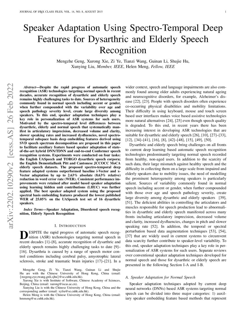 Speaker Adaptation Using Spectro Temporal Deep Features For Dysarthric And Elderly Speech