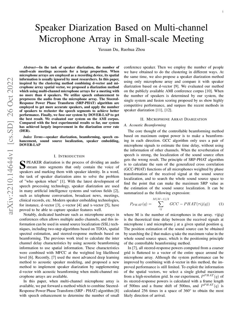 Speaker Diarization Based on Multi-channel Microphone Array in Small ...