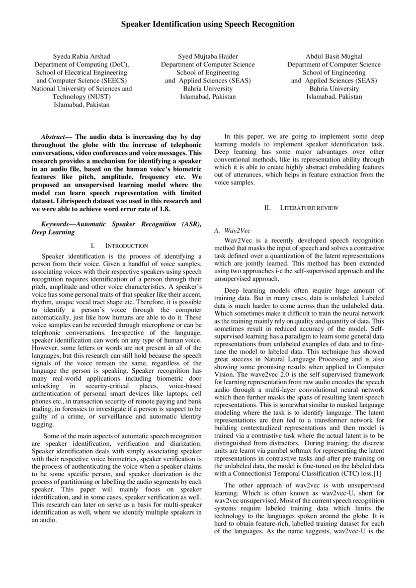 Speaker Identification Using Speech Recognition Deepai