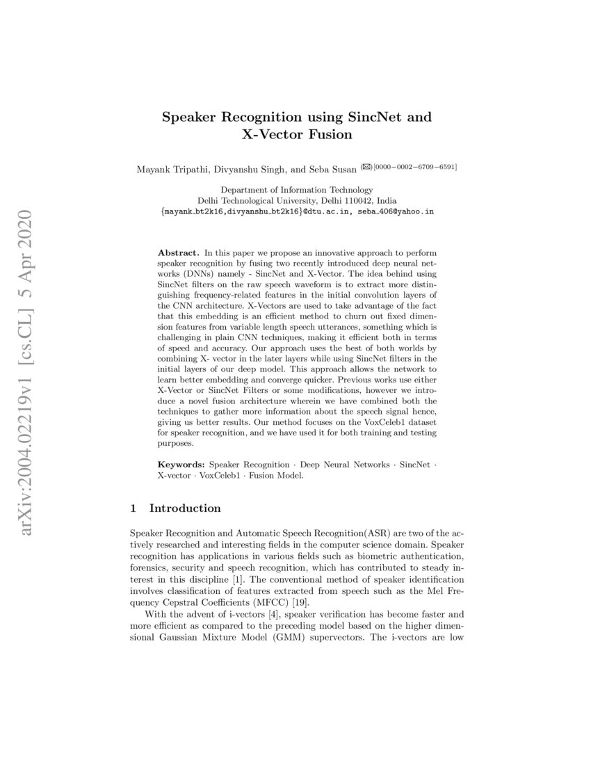 Speaker Recognition using SincNet and X-Vector Fusion | DeepAI