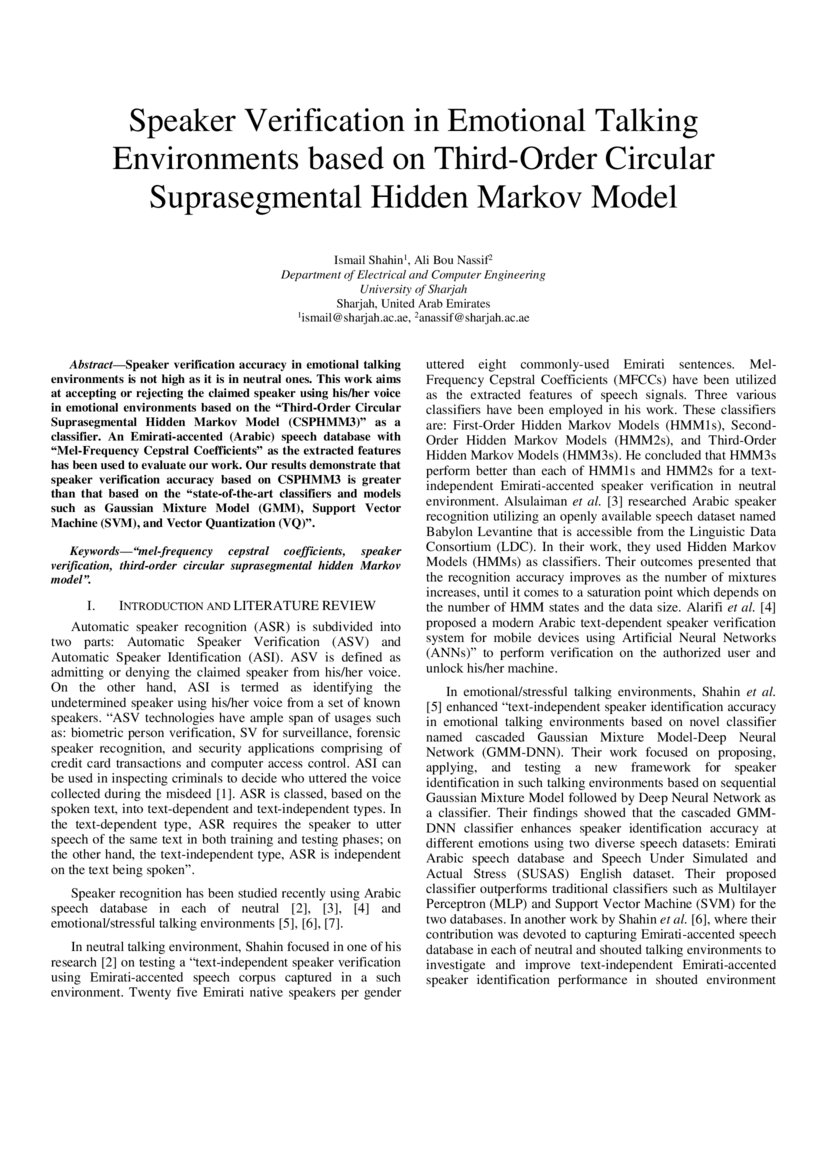 Speaker Verification in Emotional Talking Environments based on Third-Order Circular ...