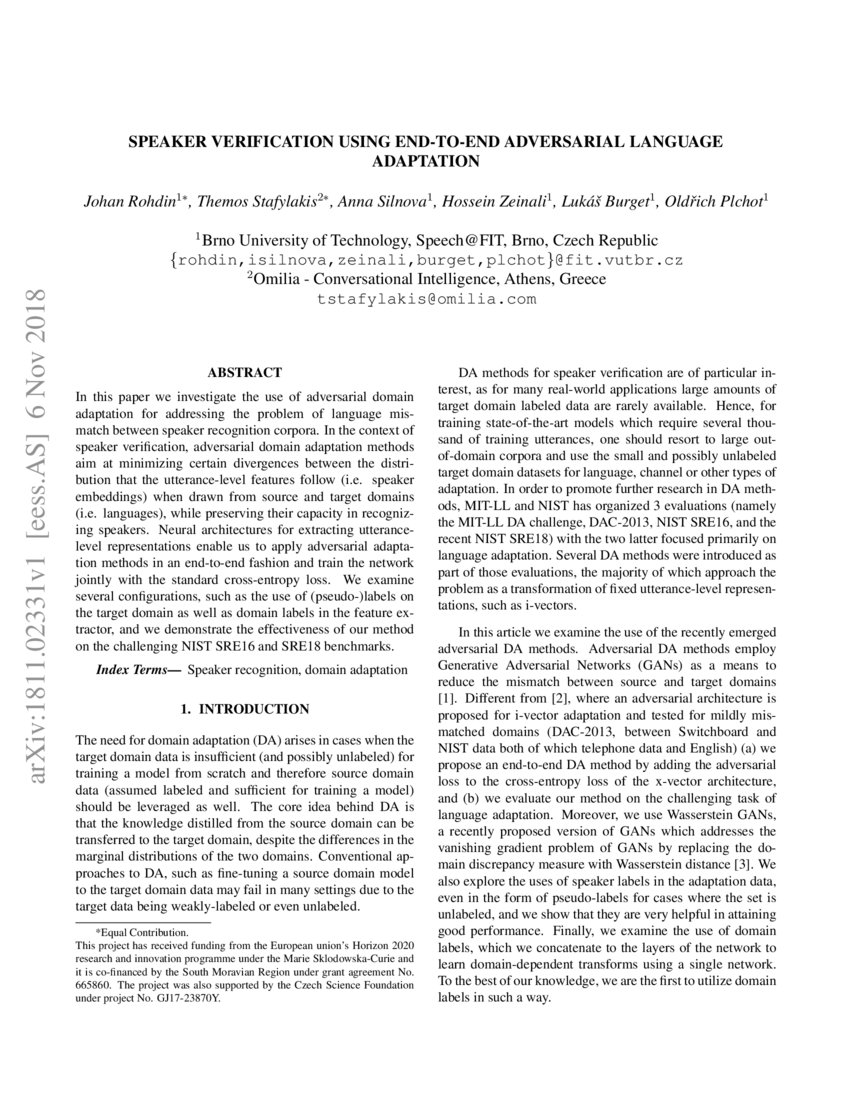 Speaker verification using end-to-end adversarial language adaptation | DeepAI