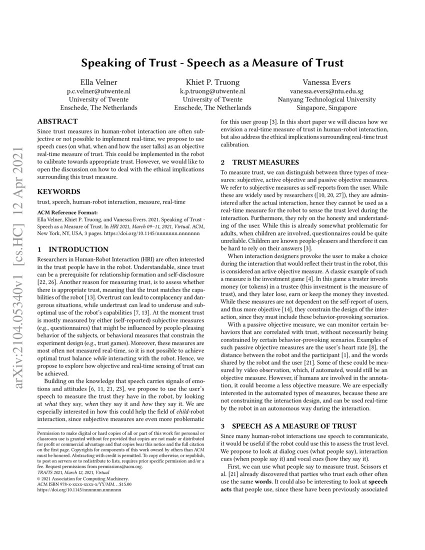 Speaking of Trust – Speech as a Measure of Trust | DeepAI