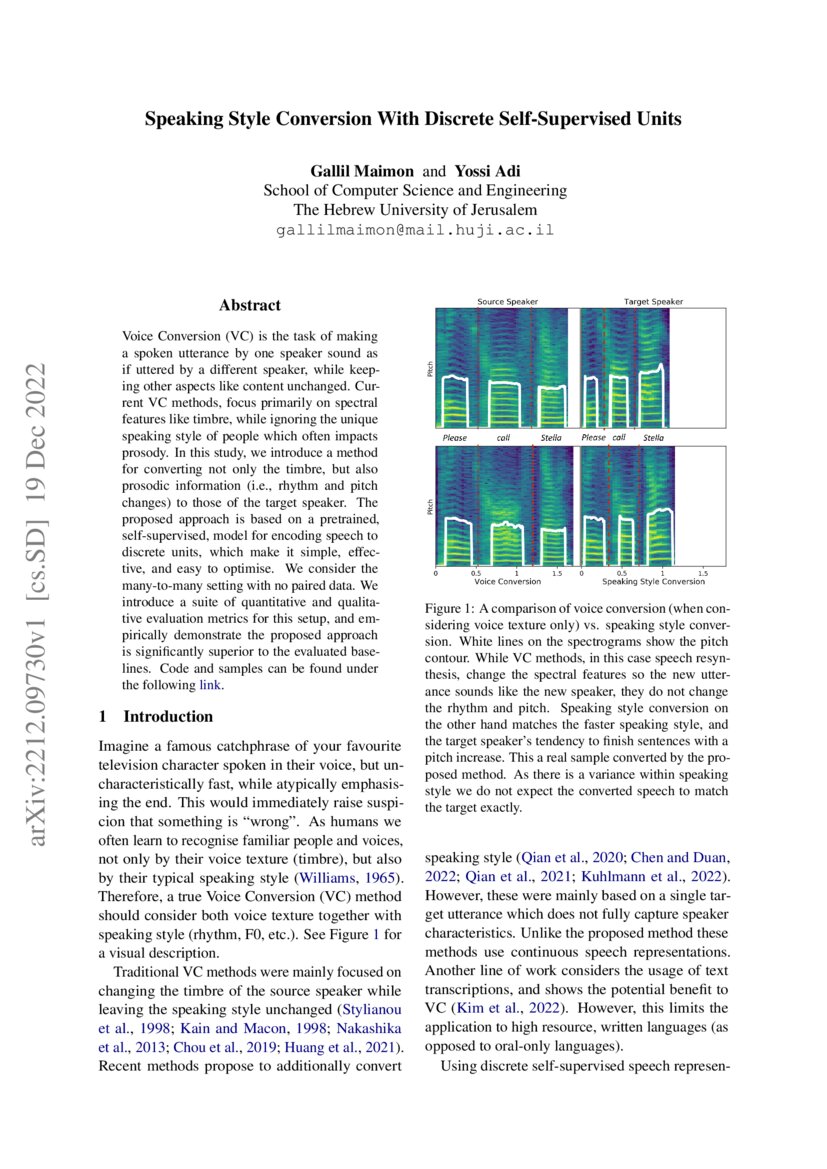 Speaking Style Conversion With Discrete Self-Supervised Units | DeepAI