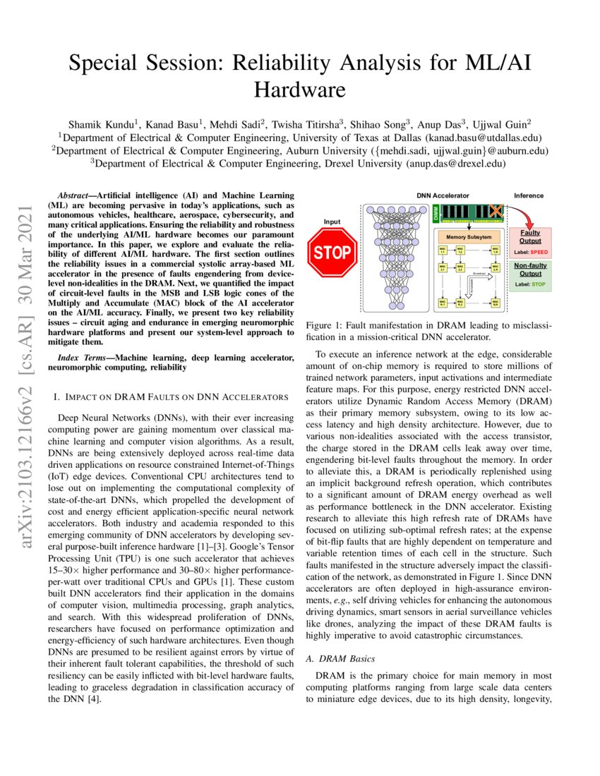 Special Session: Reliability Analysis for ML/AI Hardware | DeepAI
