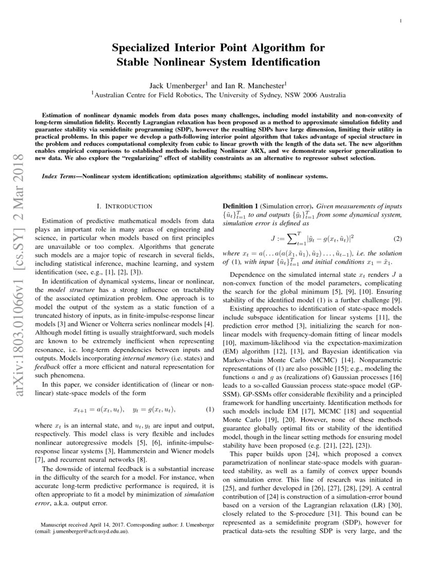 Specialized Interior Point Algorithm for Stable Nonlinear System ...