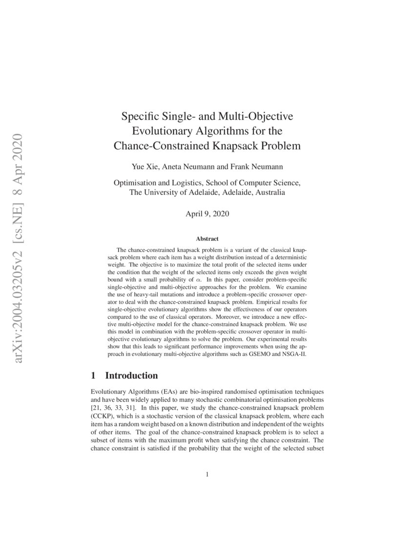 Specific Single And Multi Objective Evolutionary Algorithms For The 1314