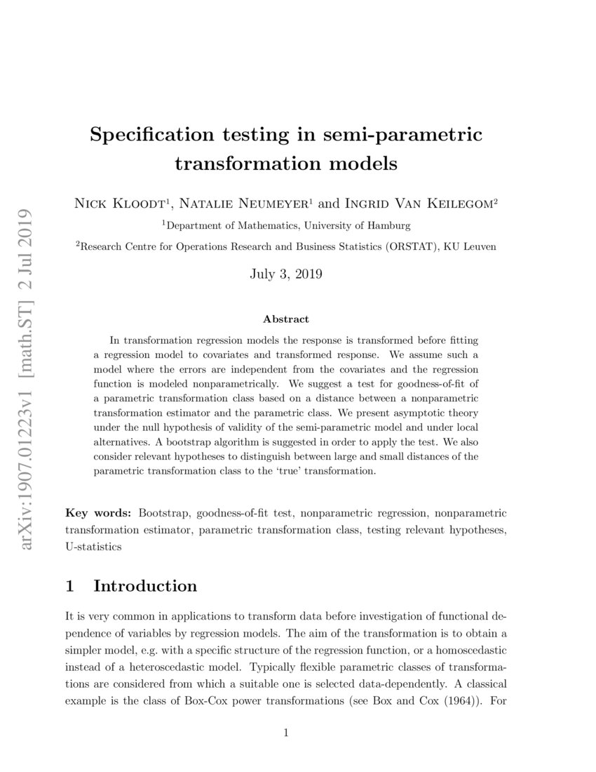 Specification Testing In Semi Parametric Transformation Models Deepai