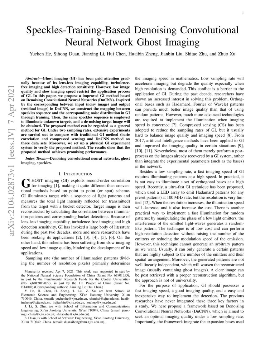 Speckles-Training-Based Denoising Convolutional Neural Network Ghost Imaging | DeepAI