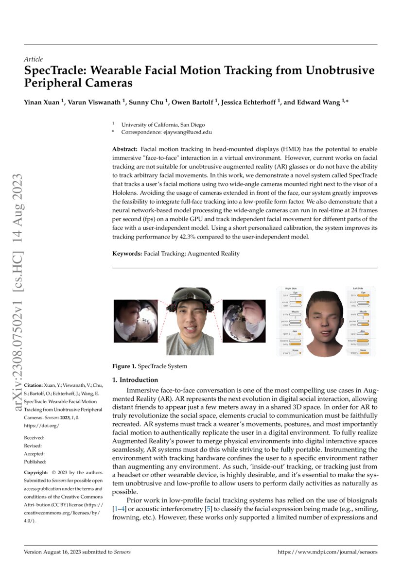 Spectracle Wearable Facial Motion Tracking From Unobtrusive Peripheral