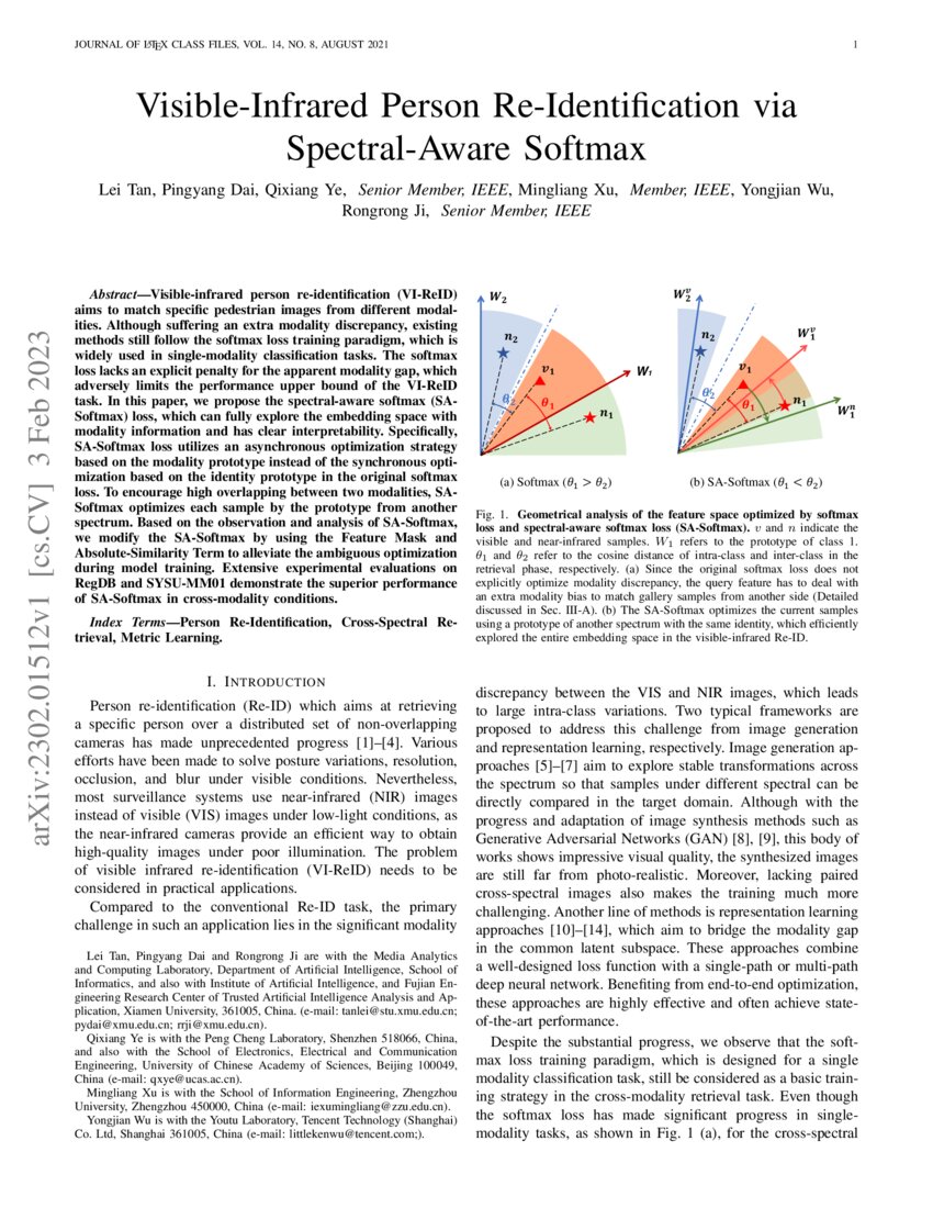 Spectral Aware Softmax for Visible-Infrared Person Re-Identification | DeepAI