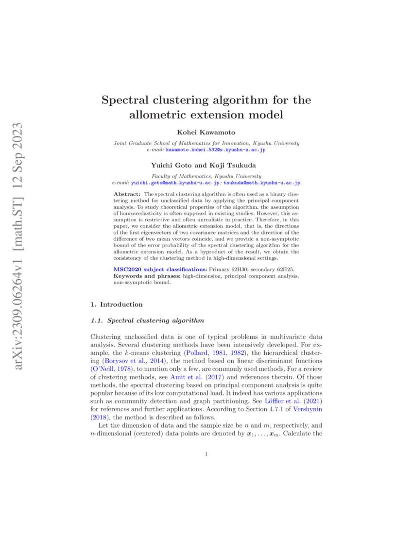 Spectral Clustering Algorithm For The Allometric Extension Model Deepai