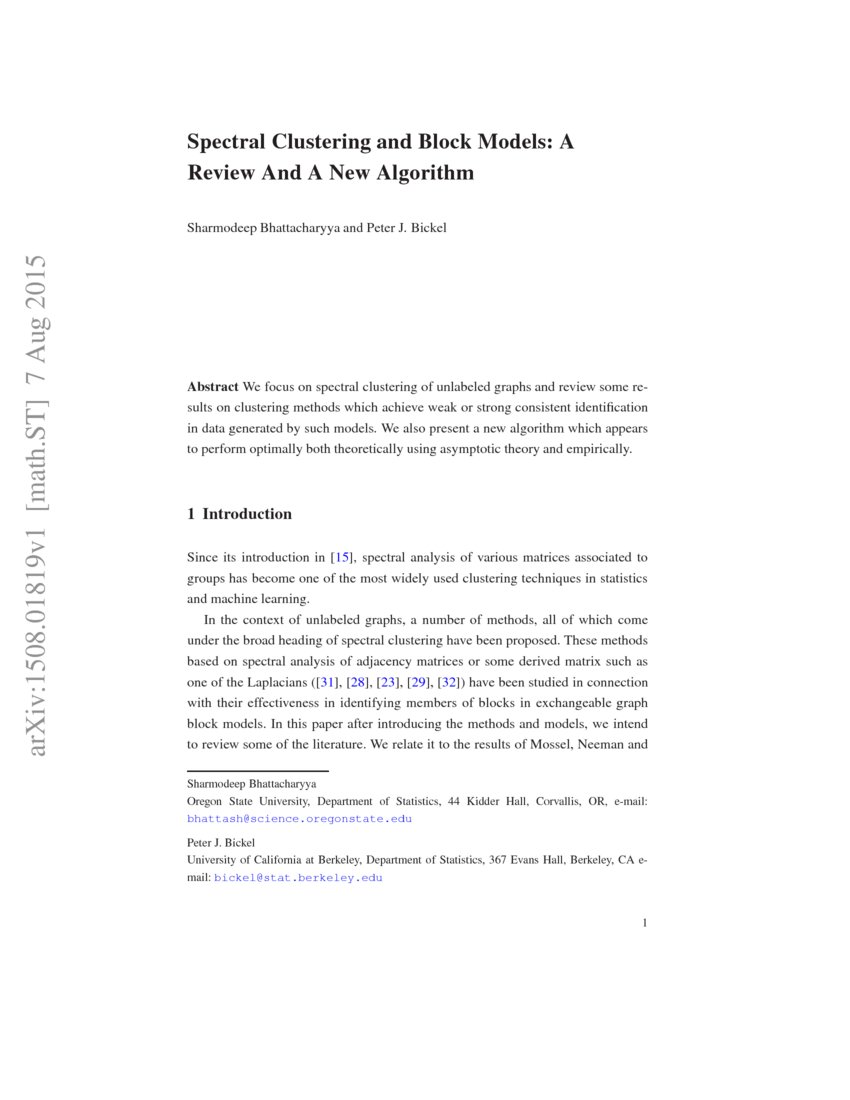 Spectral Clustering And Block Models A Review And A New Algorithm Deepai