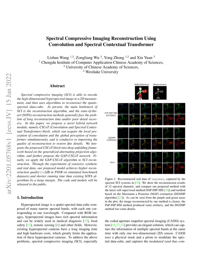 Spectral Compressive Imaging Reconstruction Using Convolution And