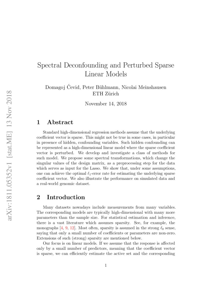 Spectral Deconfounding And Perturbed Sparse Linear Models Deepai