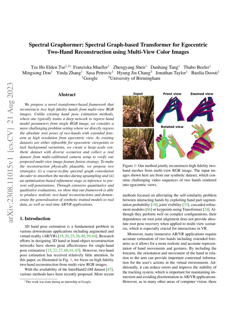 Spectral Graphormer Spectral Graph Based Transformer For Egocentric Two Hand Reconstruction