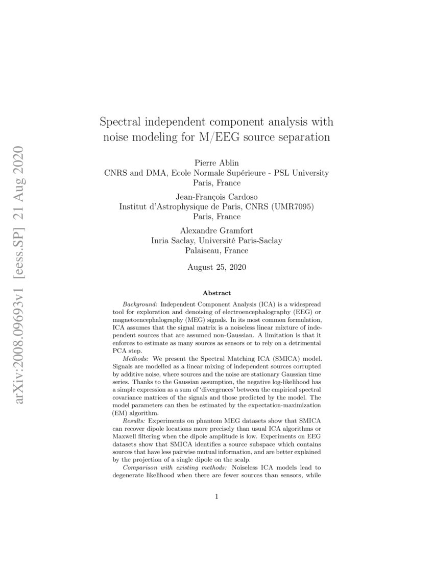 Spectral Independent Component Analysis With Noise Modeling For Meeg Source Separation Deepai