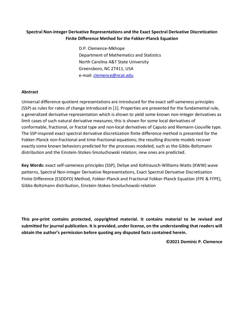 Spectral Non Integer Derivative Representations And The Exact Spectral Derivative Discretization