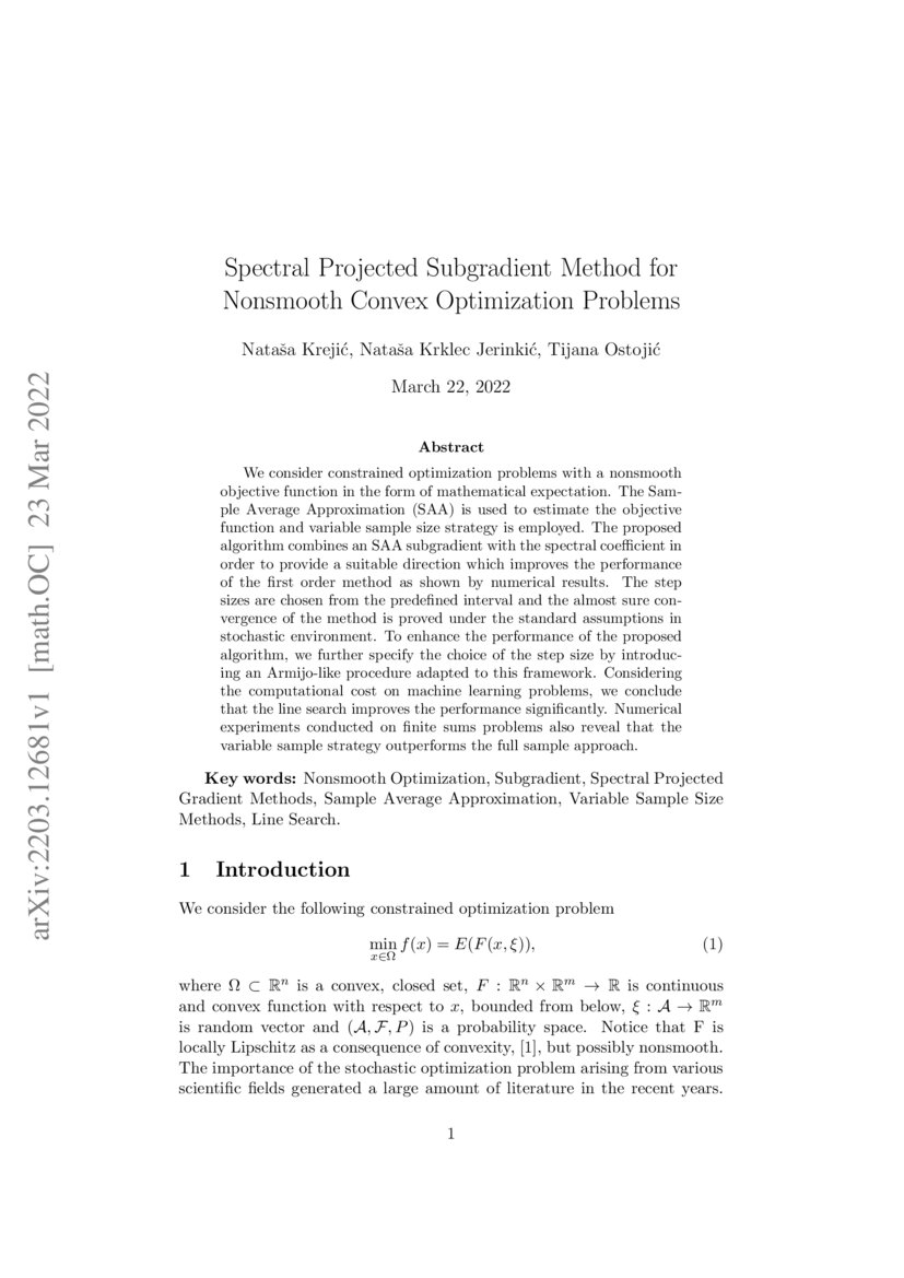 Spectral Projected Subgradient Method For Nonsmooth Convex Optimization Problems Deepai