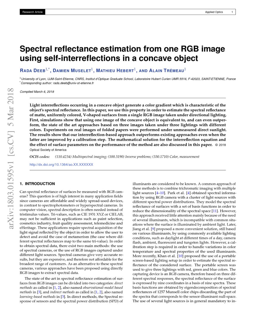 Spectral Reflectance Estimation From One Rgb Image Using Self