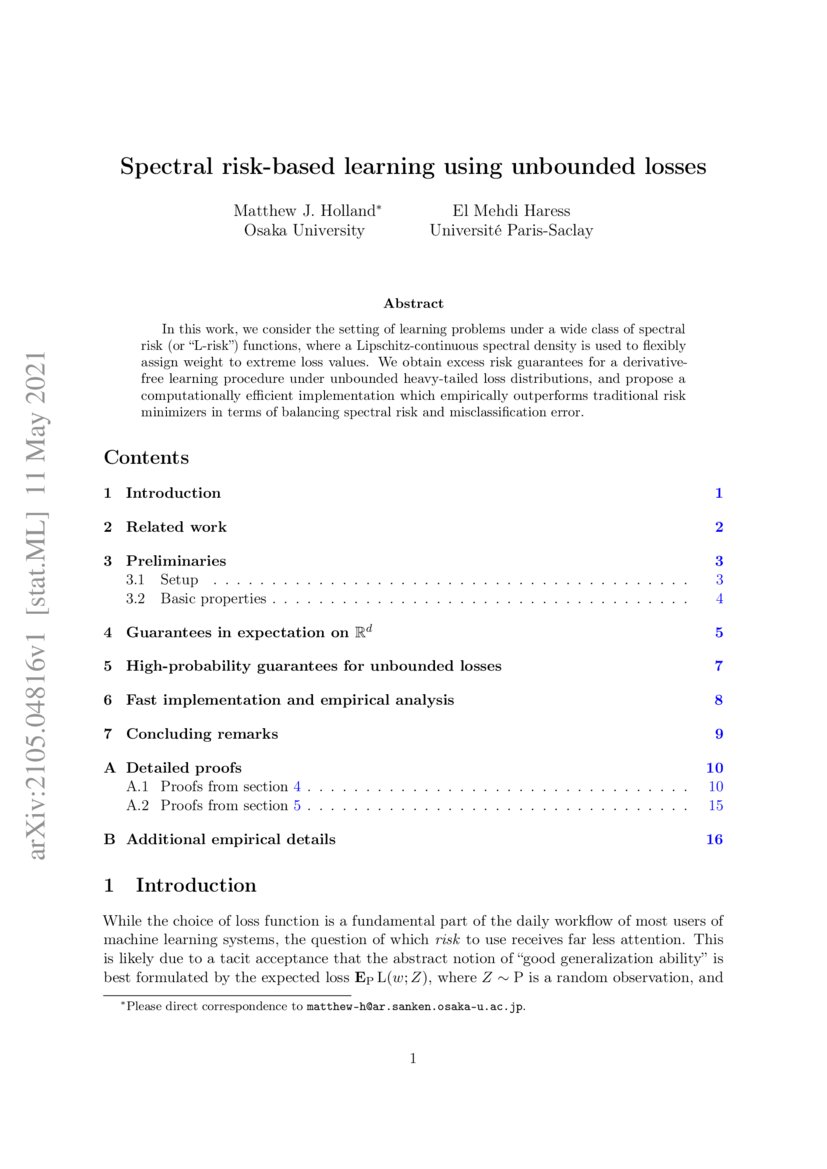 Spectral risk-based learning using unbounded losses | DeepAI