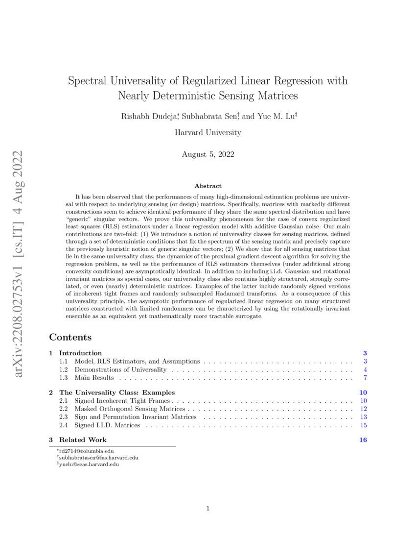Spectral Universality of Regularized Linear Regression with Nearly ... Spectral Universality of Regularized Linear Regression with Nearly ...