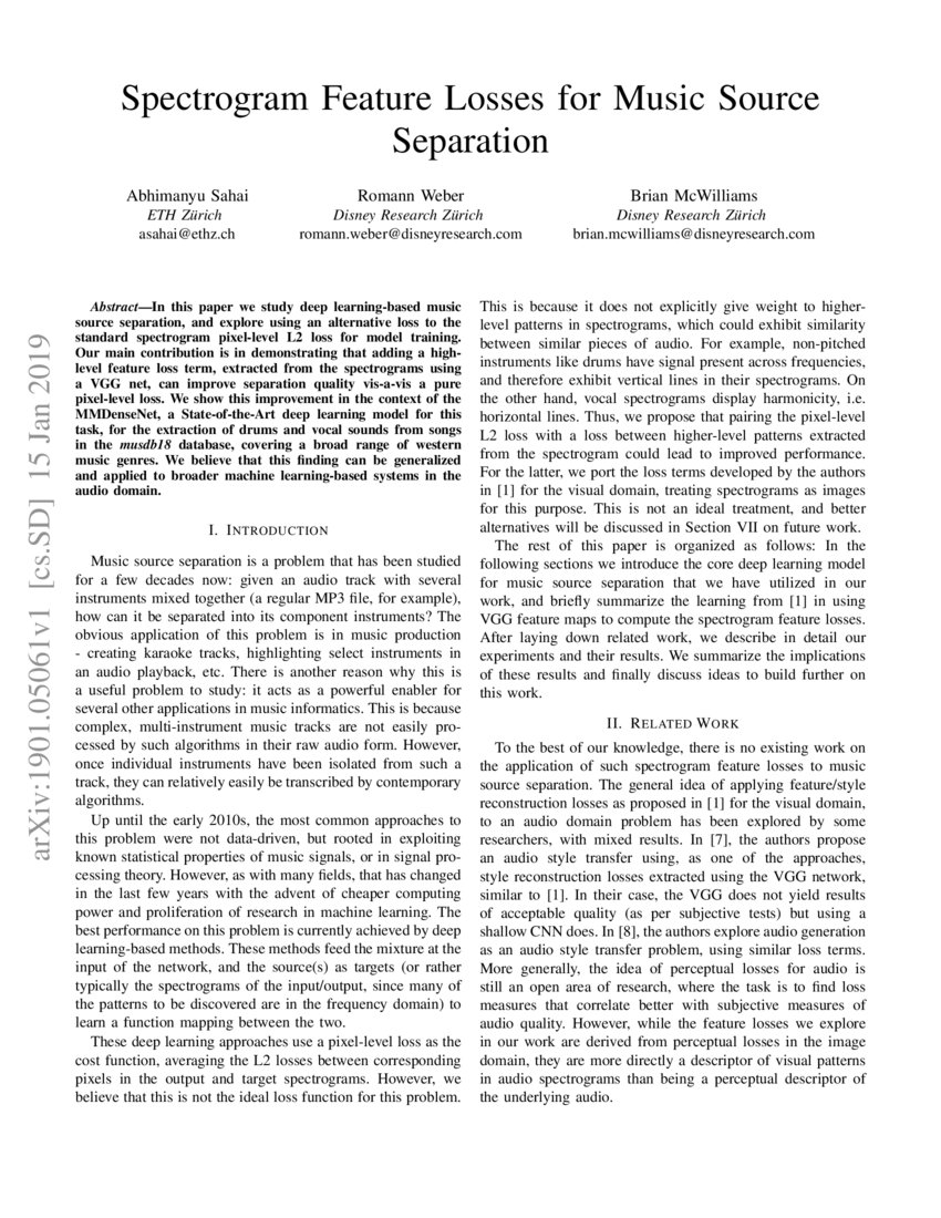 Spectrogram Feature Losses for Music Source Separation | DeepAI