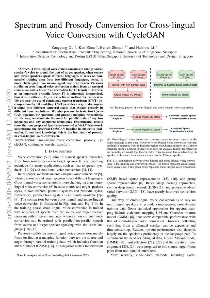 Spectrum and Prosody Conversion for Cross-lingual Voice Conversion with CycleGAN | DeepAI