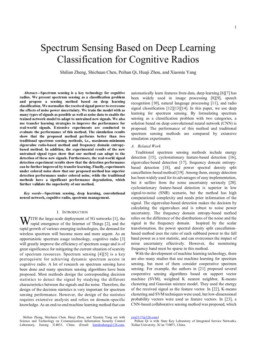 Spectrum Sensing Based On Deep Learning Classification For Cognitive