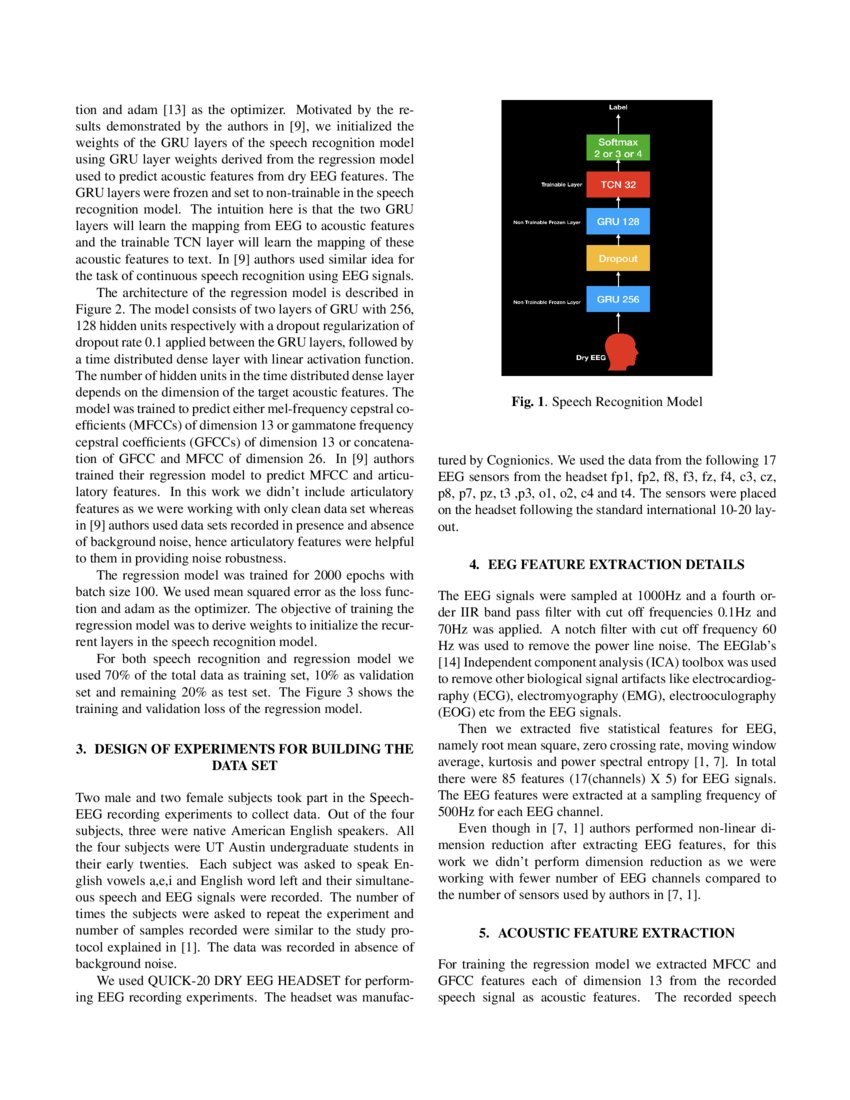 Speech Recognition using EEG signals recorded using dry electrodes | DeepAI