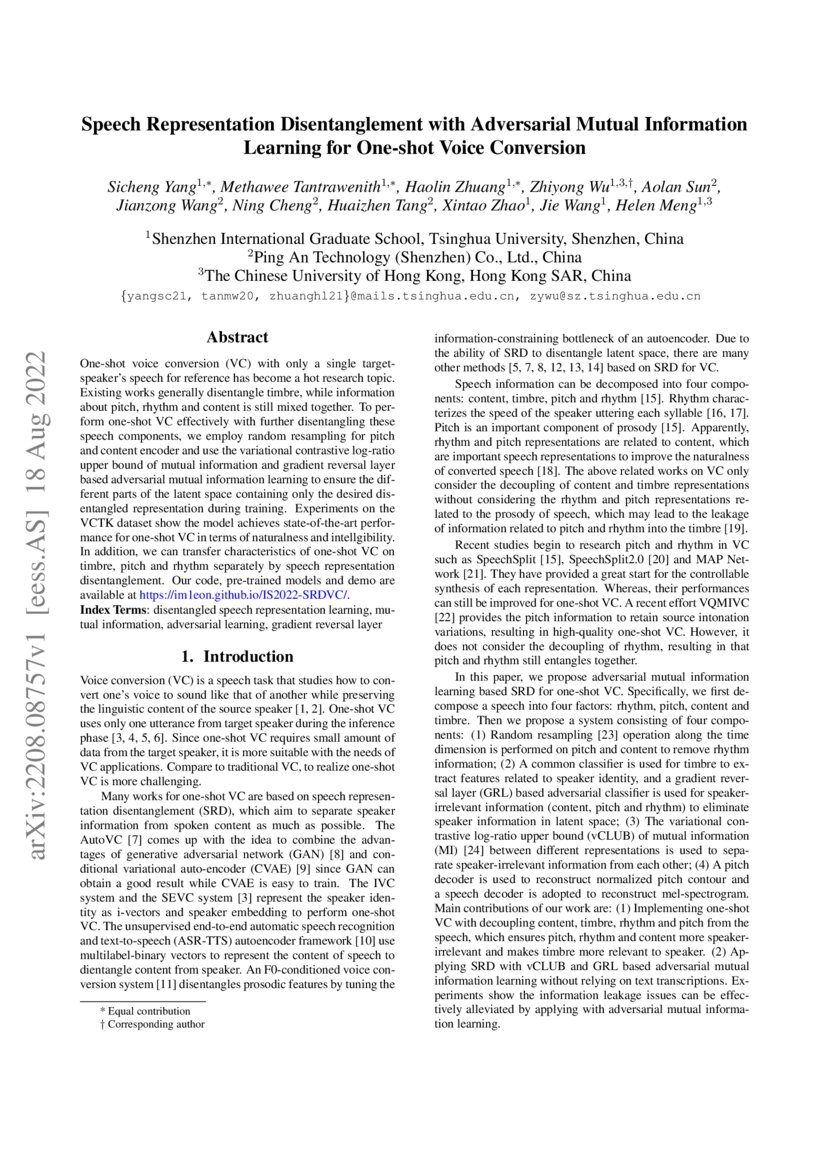 Speech Representation Disentanglement with Adversarial Mutual ... Speech Representation Disentanglement with Adversarial Mutual ...