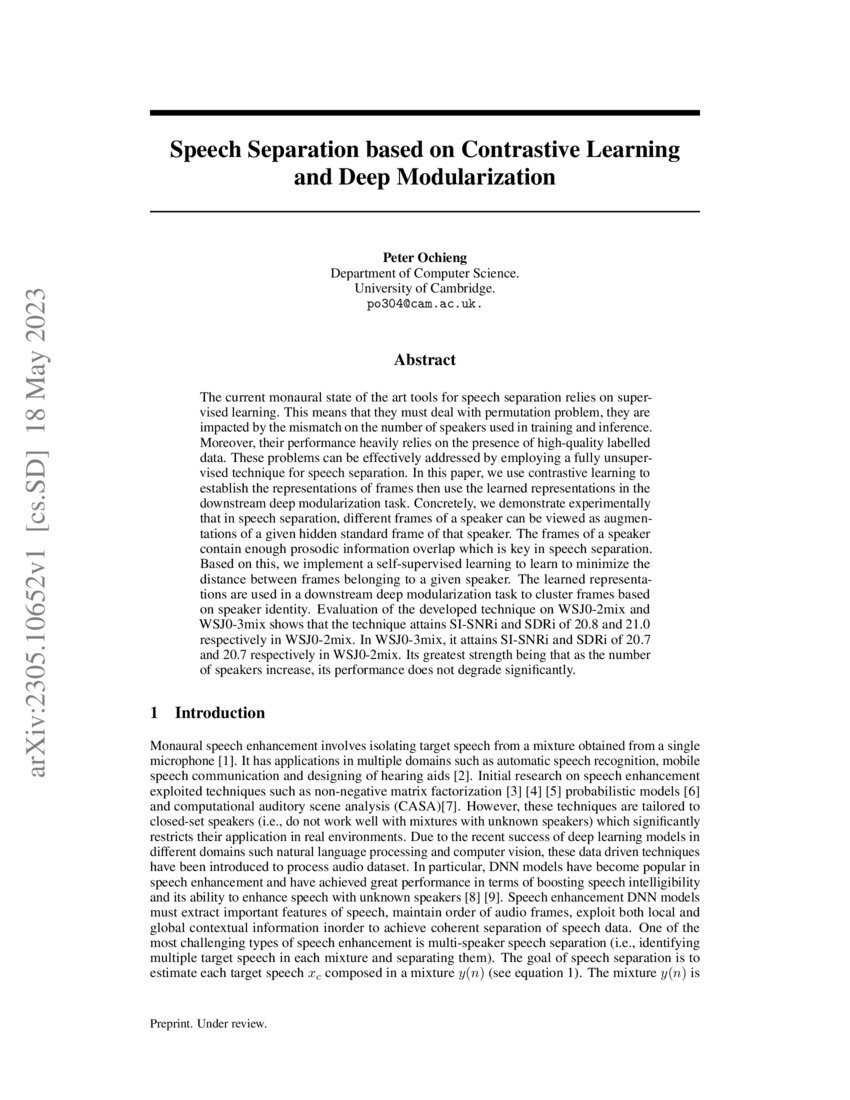 Speech Separation Based On Contrastive Learning And Deep Modularization