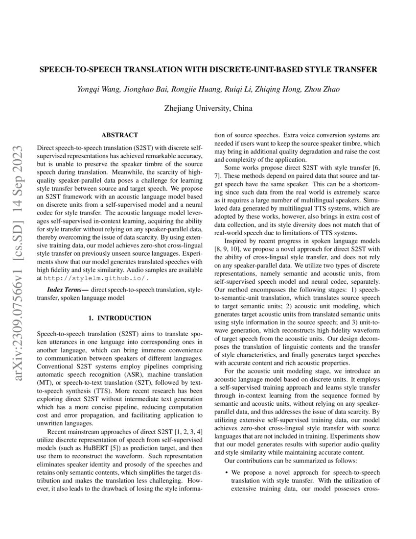 Speech-to-Speech Translation with Discrete-Unit-Based Style Transfer ...