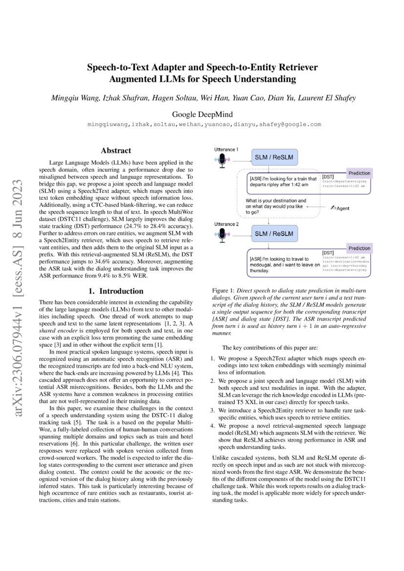 Speech-to-Text Adapter and Speech-to-Entity Retriever Augmented LLMs for Speech Understanding ...