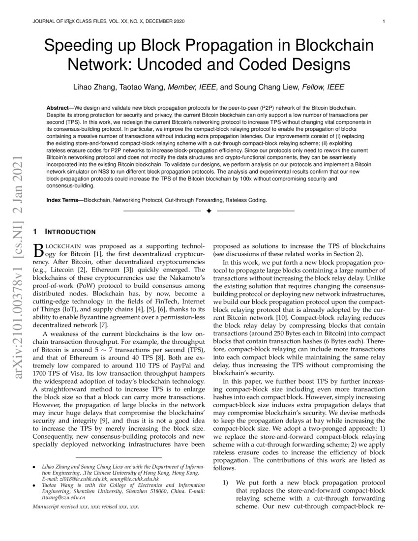 Speeding Up Block Propagation In Blockchain Network Uncoded And Coded