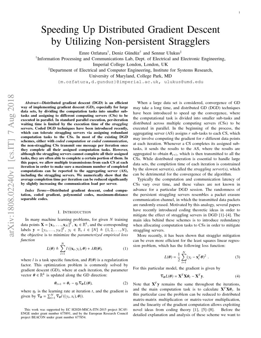 Speeding Up Distributed Gradient Descent By Utilizing Non Persistent Stragglers Deepai