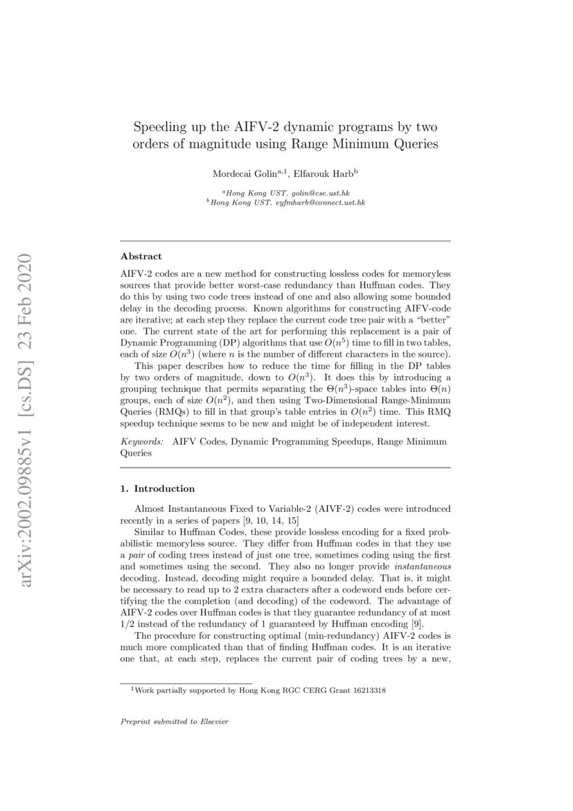 Speeding Up The Aifv 2 Dynamic Programs By Two Orders Of Magnitude Using Range Minimum Queries 7748