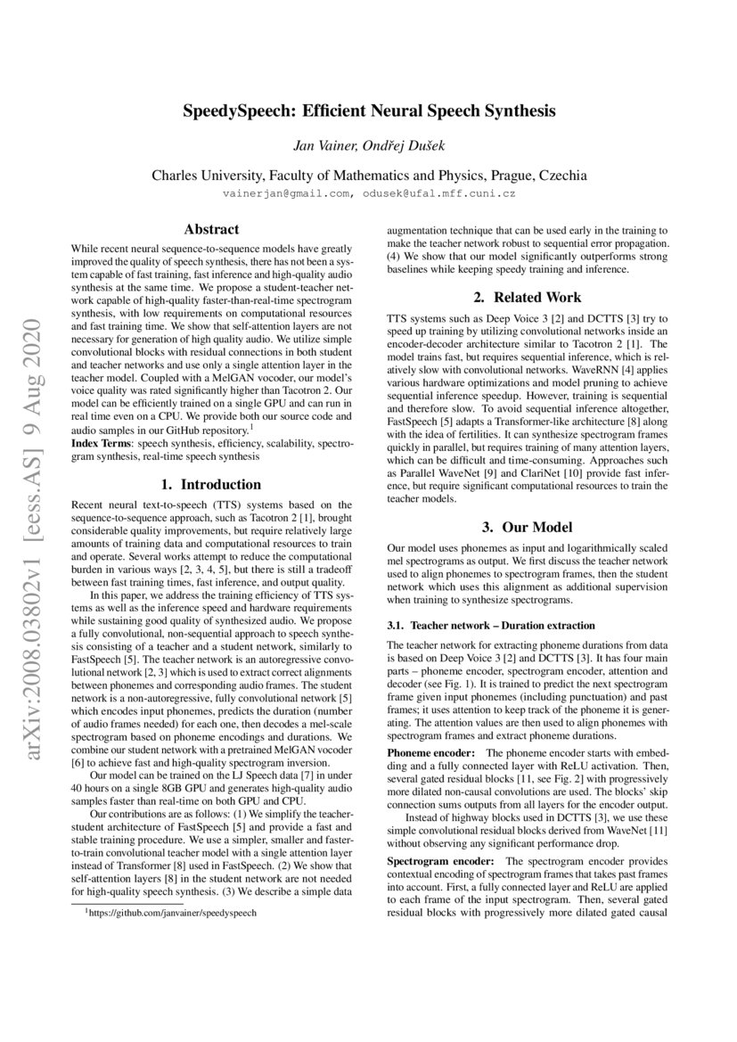 SpeedySpeech: Efficient Neural Speech Synthesis | DeepAI
