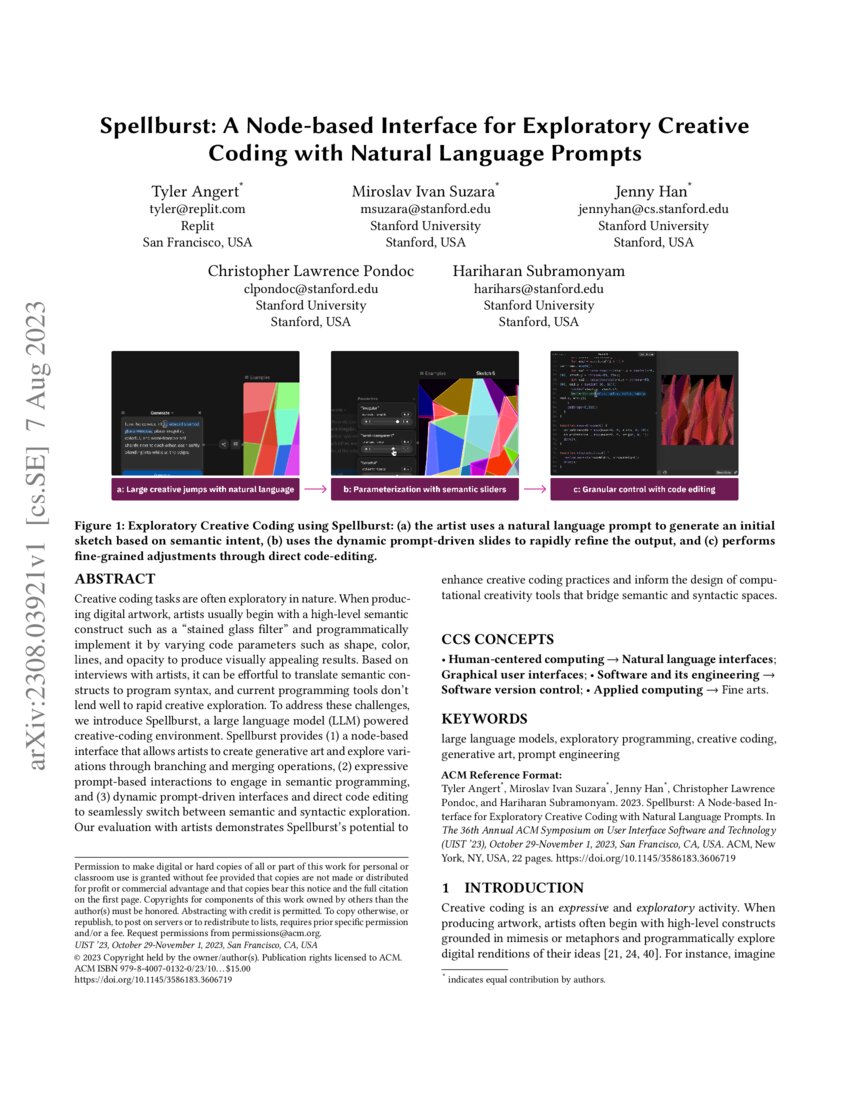 Spellburst: A Node-based Interface for Exploratory Creative Coding with Natural Language Prompts ...