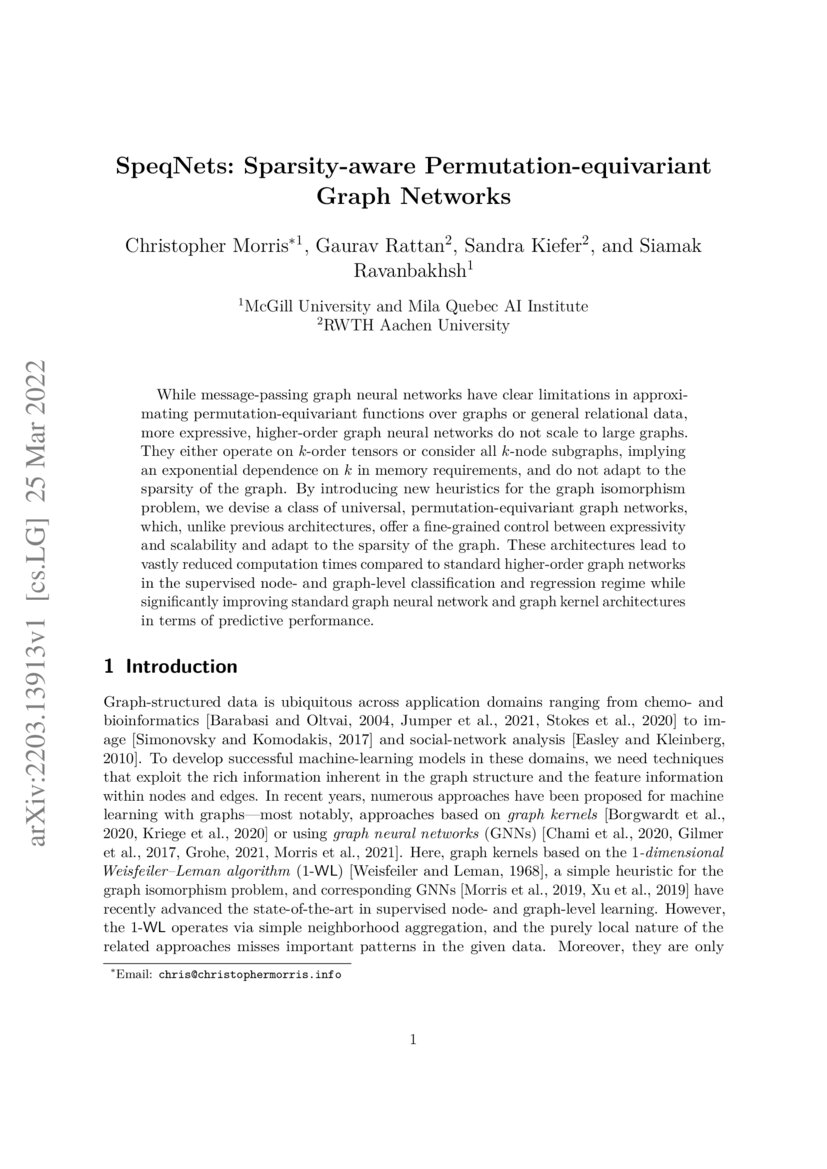 SpeqNets: Sparsity-aware Permutation-equivariant Graph Networks | DeepAI