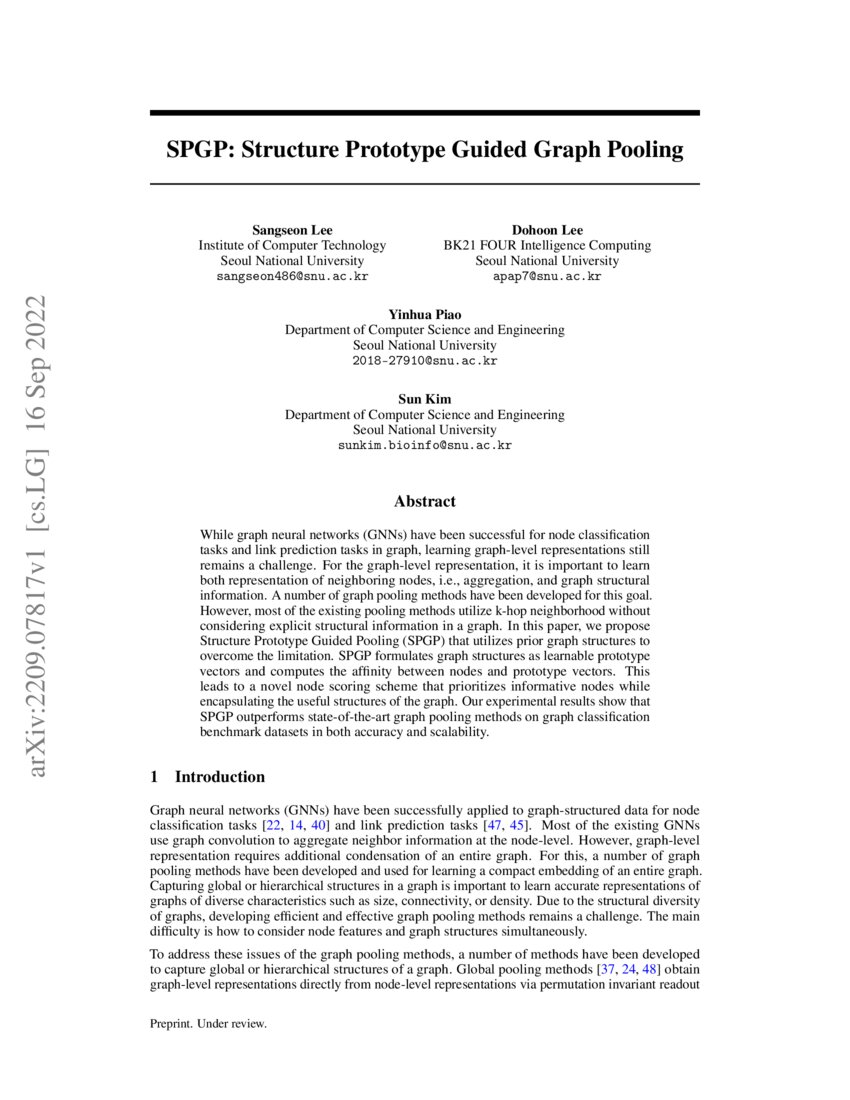 SPGP: Structure Prototype Guided Graph Pooling | DeepAI SPGP: Structure Prototype Guided Graph Pooling | DeepAI