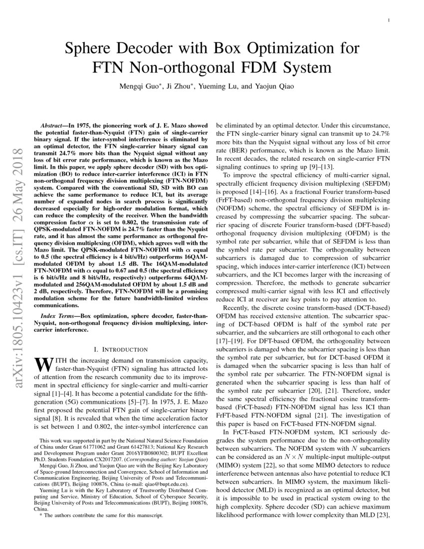 Sphere Decoder with Box Optimization for FTN Non-orthogonal FDM System ...