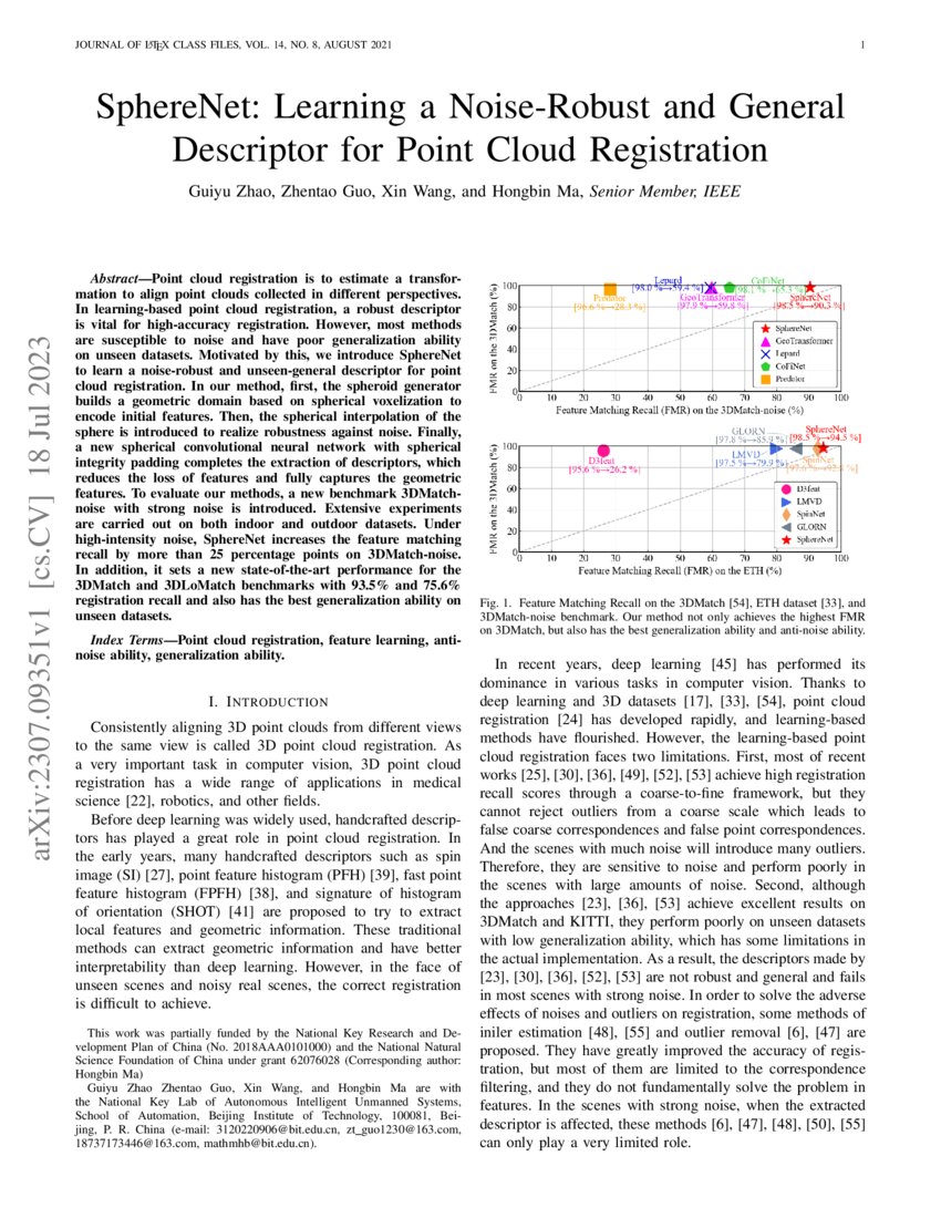SphereNet: Learning a Noise-Robust and General Descriptor for Point Cloud Registration | DeepAI