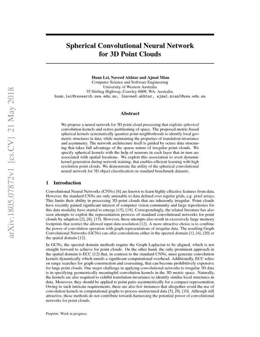 Spherical Convolutional Neural Network for 3D Point Clouds | DeepAI