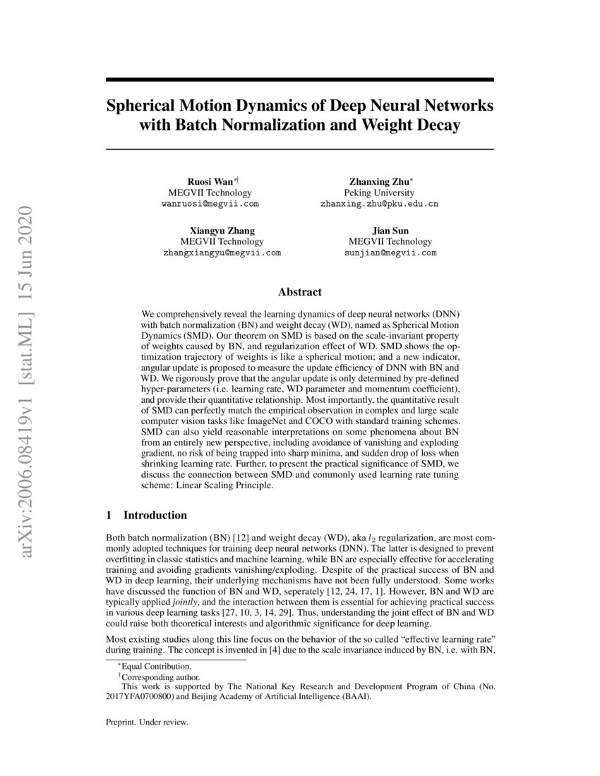 Spherical Motion Dynamics of Deep Neural Networks with Batch Normalization and Weight Decay | DeepAI
