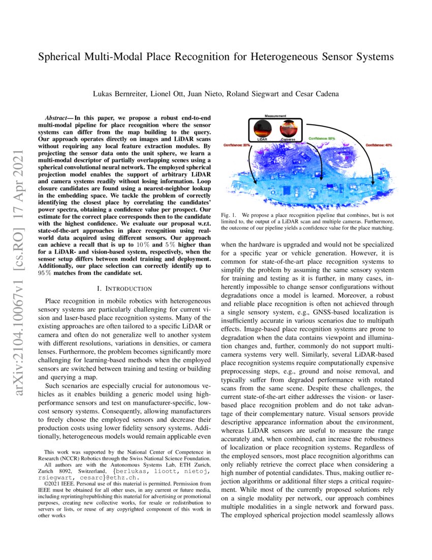Spherical Multi-Modal Place Recognition for Heterogeneous Sensor Systems | DeepAI