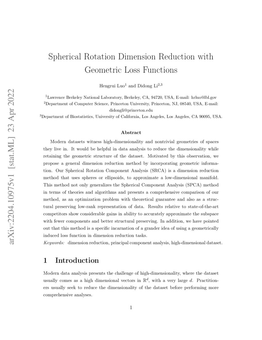 Spherical Rotation Dimension Reduction with Geometric Loss Functions ...