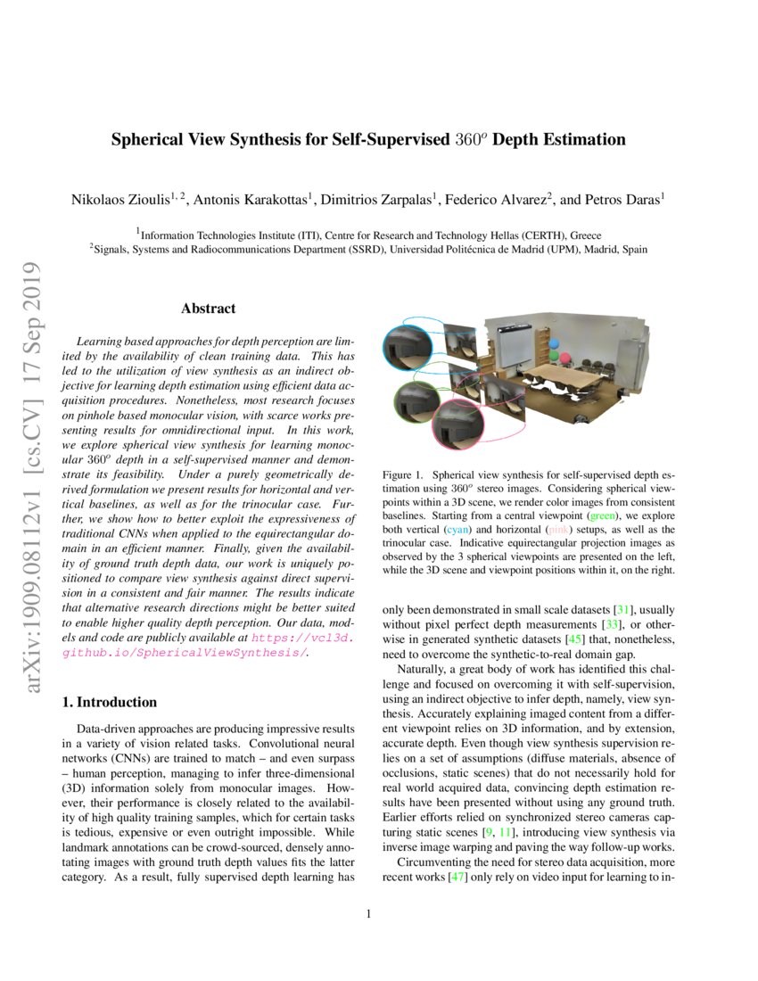 Spherical View Synthesis For Self Supervised 360 Depth Estimation Deepai