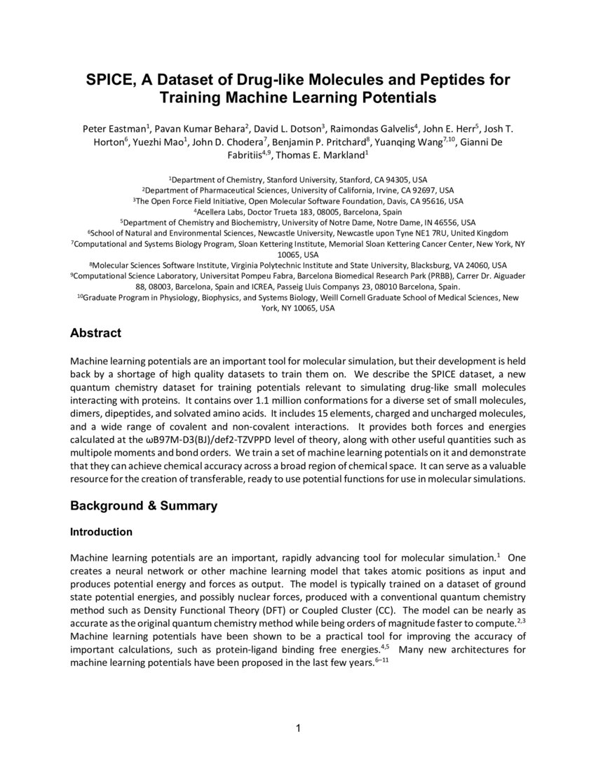 SPICE, A Dataset of Drug-like Molecules and Peptides for Training ...
